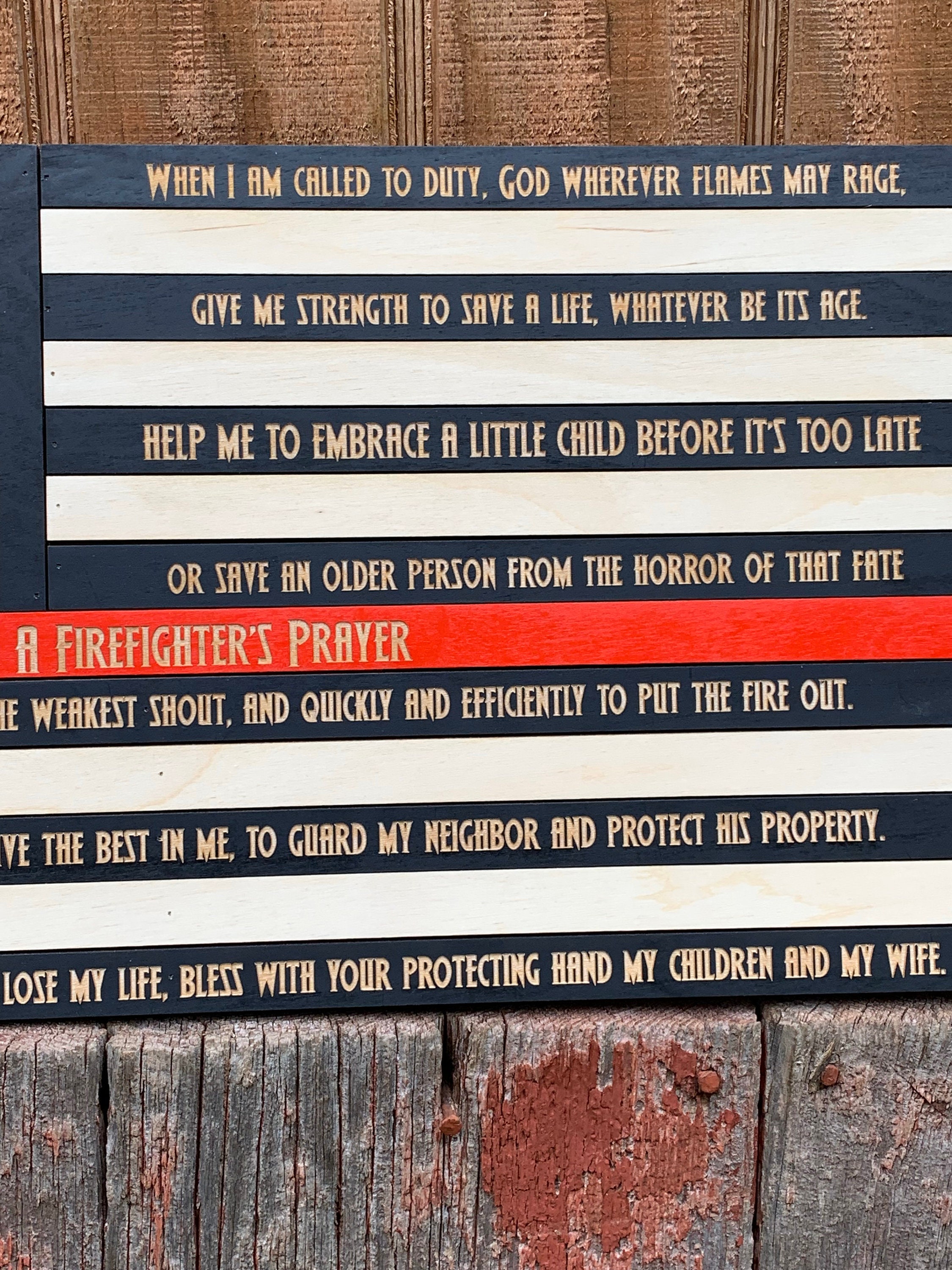 Firefighter Prayer Flag, Fire Flag, Thin Red Line, Fireman Flag, Wood ...