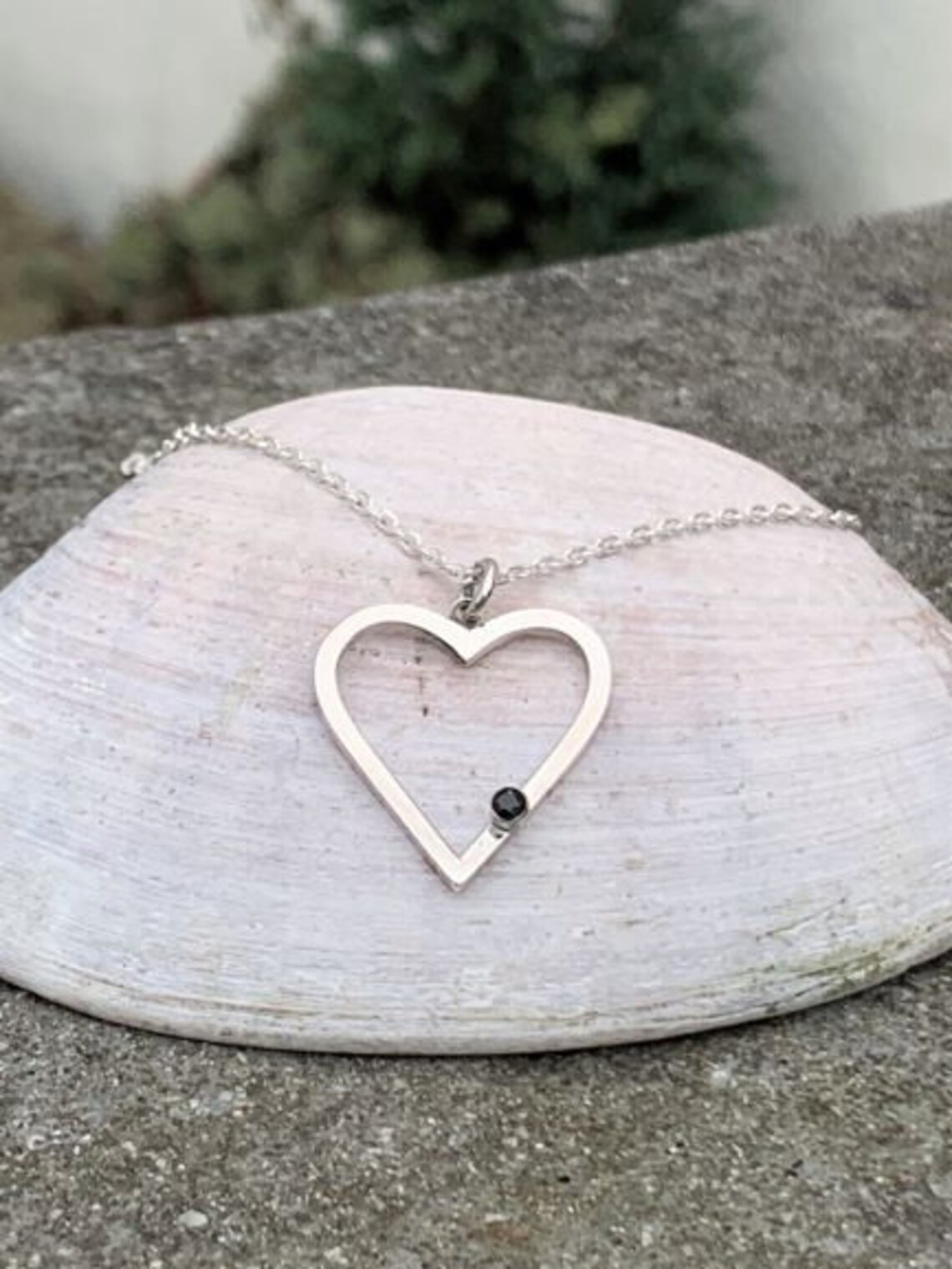 Silver Heart Pendant and Chain Stone Set Silver Heart - Etsy