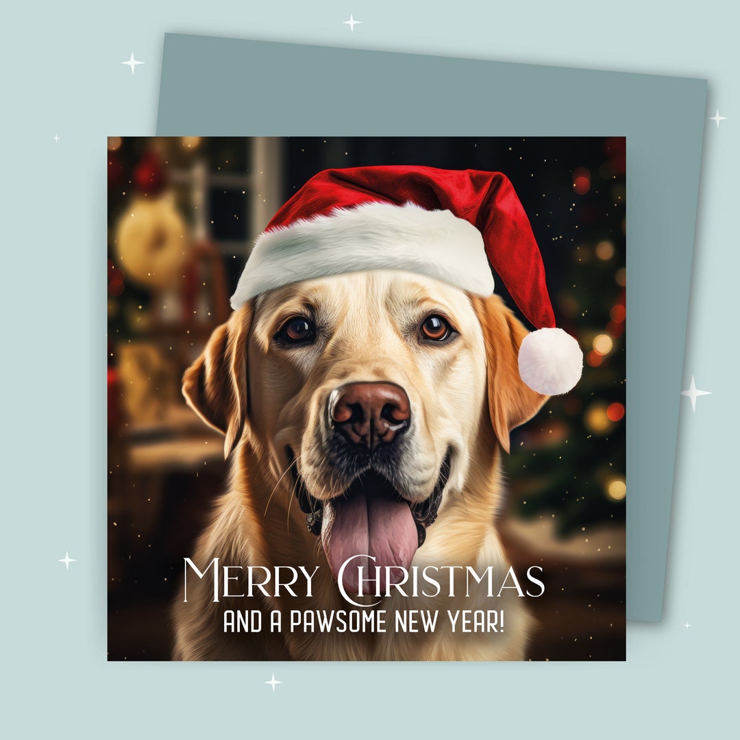 Christmas Card / Merry Christmas and a Pawsome New Year / Golden ...