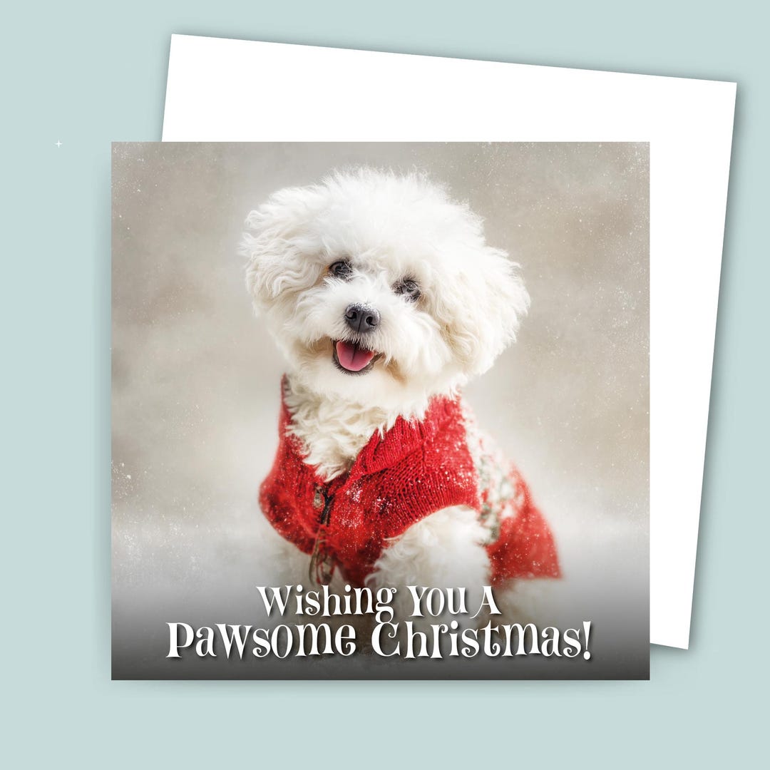 Christmas Card / Wishing You a Pawsome Christmas / Bichon Frise Wearing ...