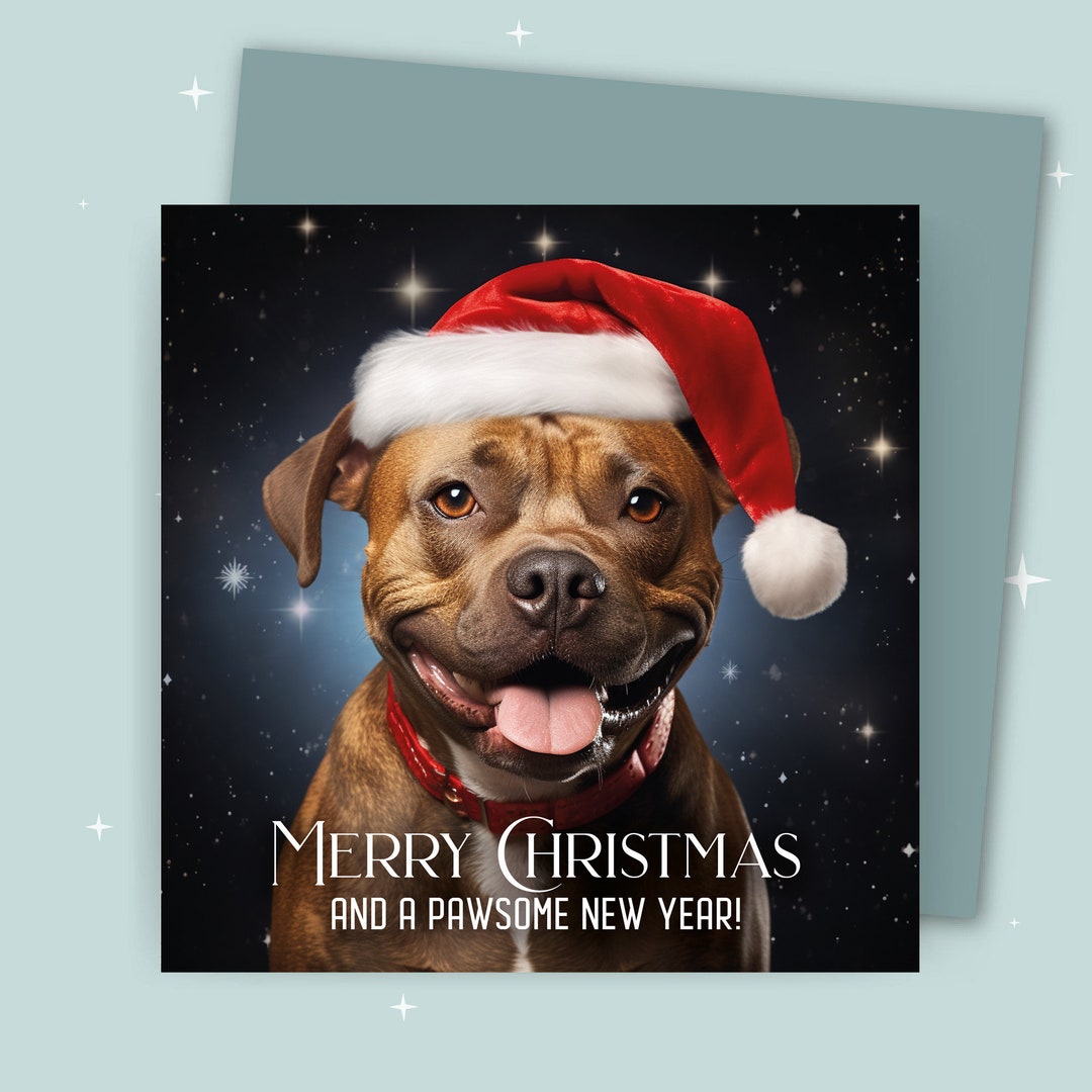 Christmas Card / Merry Christmas and a Pawsome New Year / Staffordshire ...