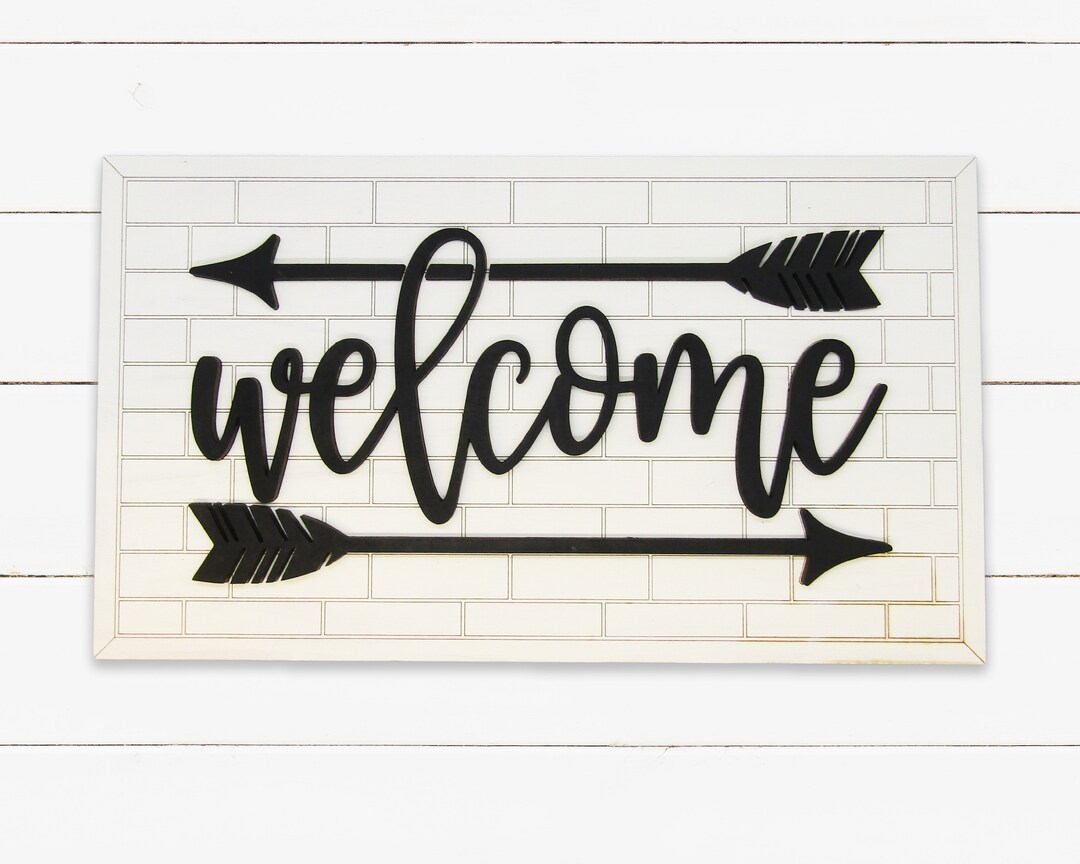 Wood Sign, Welcome Arrows Sign, Subway Tile Rectangle, Bedroom Sign ...