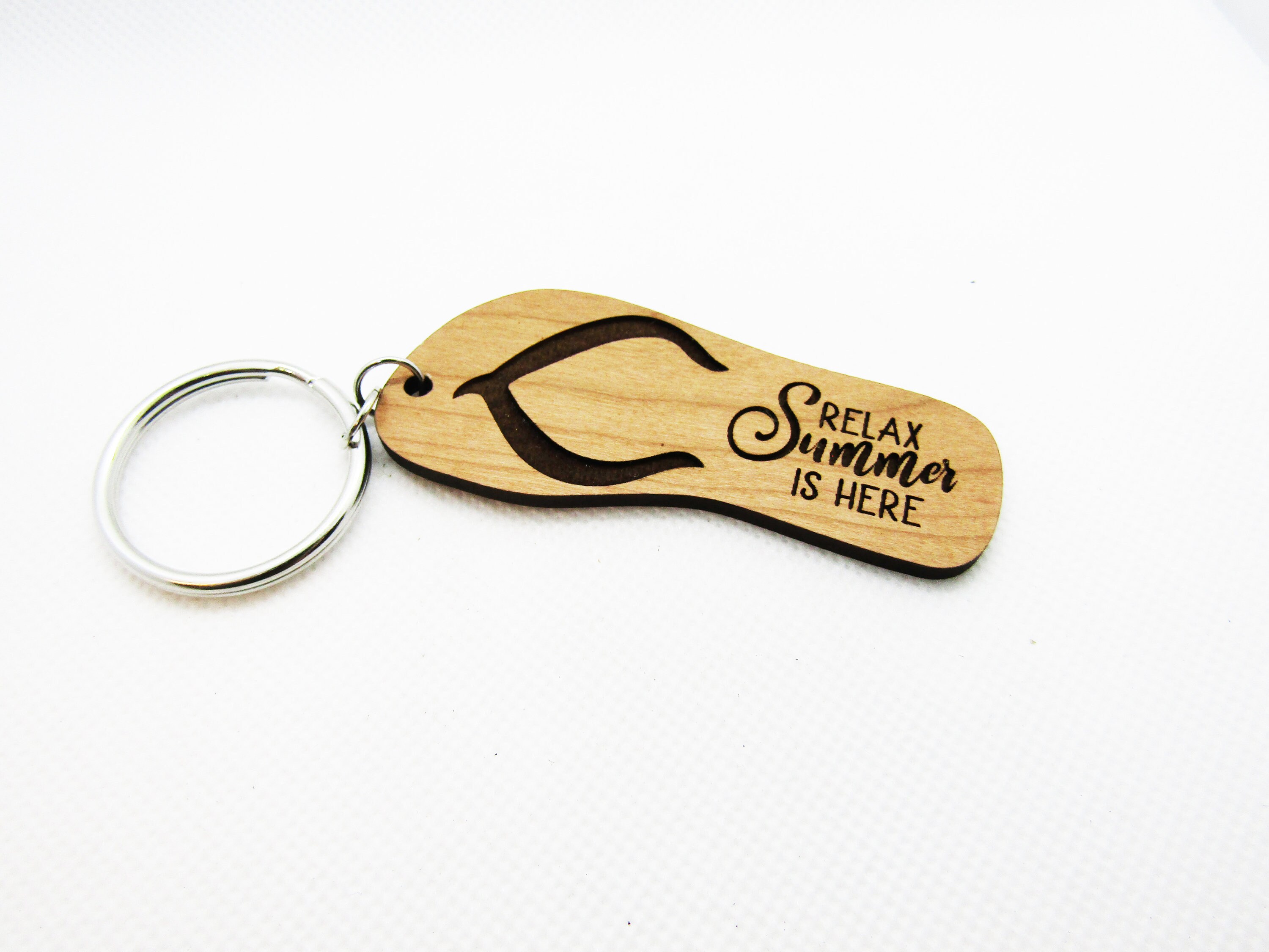 Wood Keychain Relax Summer is Here Flipflop Keychain Laser Cut Engraved ...