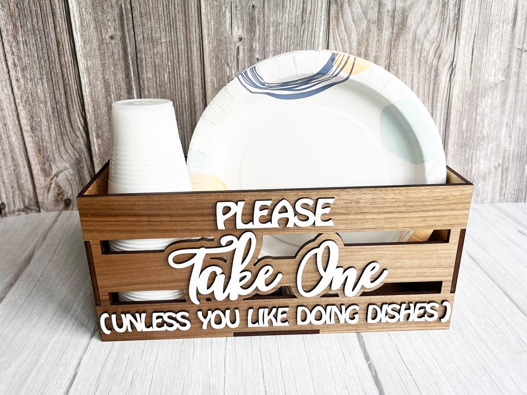 Wooden Plate and Cup Holder - Please Take One Plate Cup Crate - Plate ...