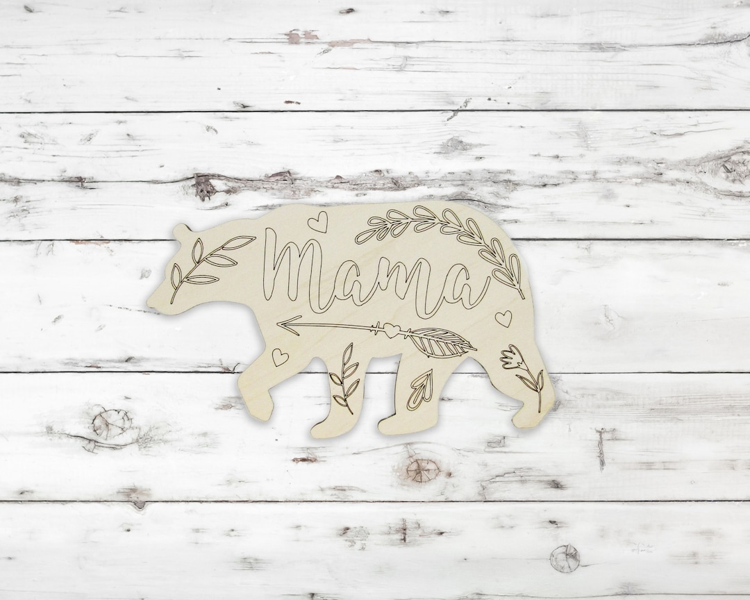 Kids Craft Kit - Mama Bear Heart Leaves Flowers Bear - Wood Cutout Sign ...