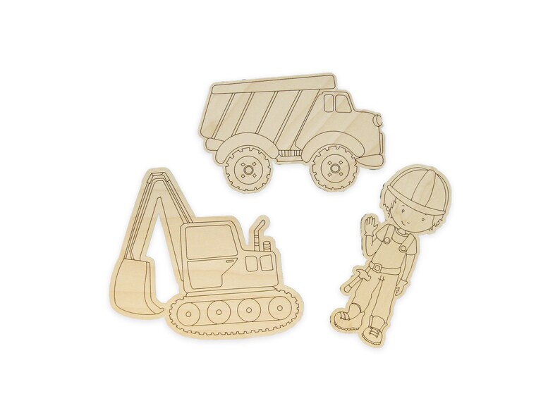 Kids Craft Kit Construction Vehicles Wood Cutout Shapes DIY Kids Craft ...