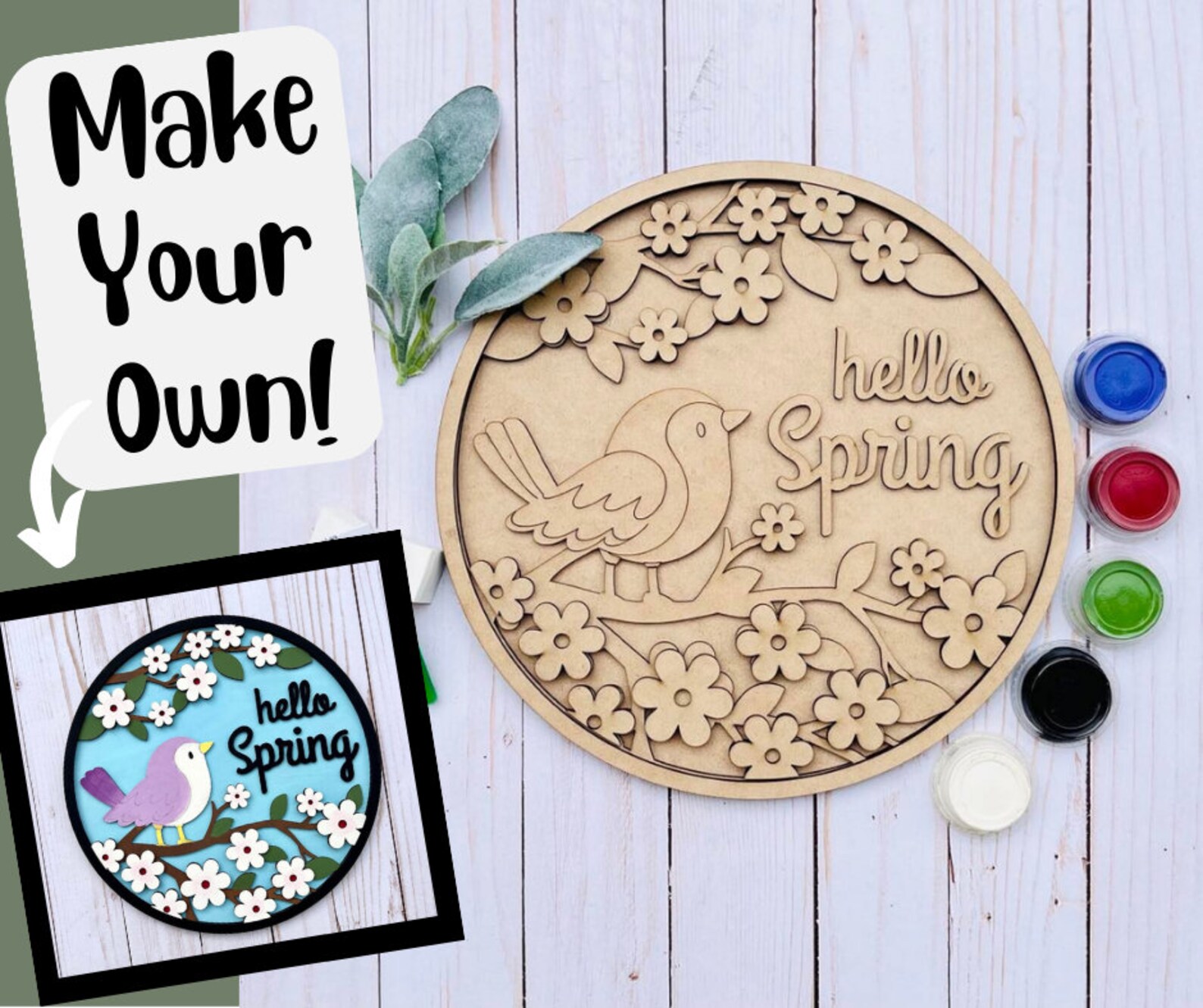 DIY Sign Kit - Birdie Hello Spring Sign, Welcome Sign, DIY Kit, Paint ...
