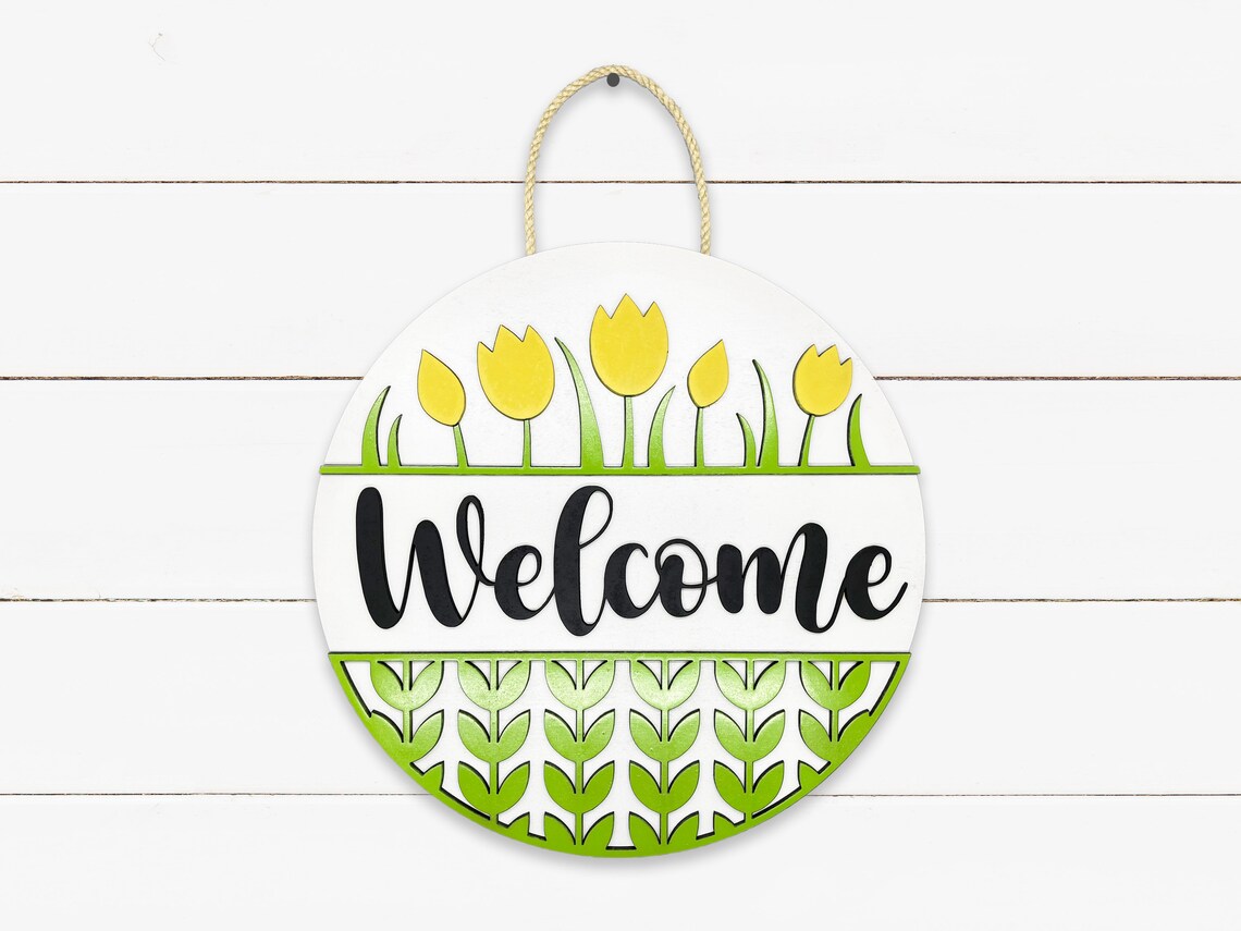 Spring Sign Welcome Tulips Sign Door Sign Door Hanger - Etsy