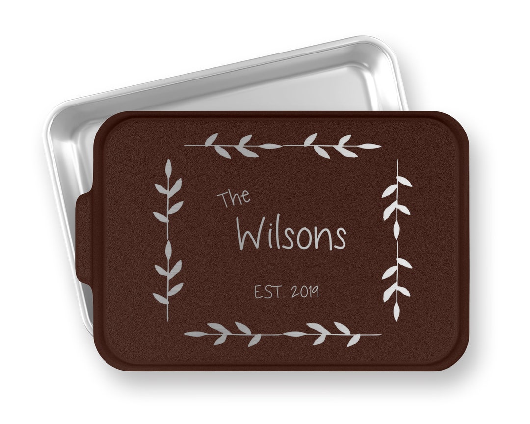Personalized Cake Pan - Last Name Established Leaf Boarder - Custom ...