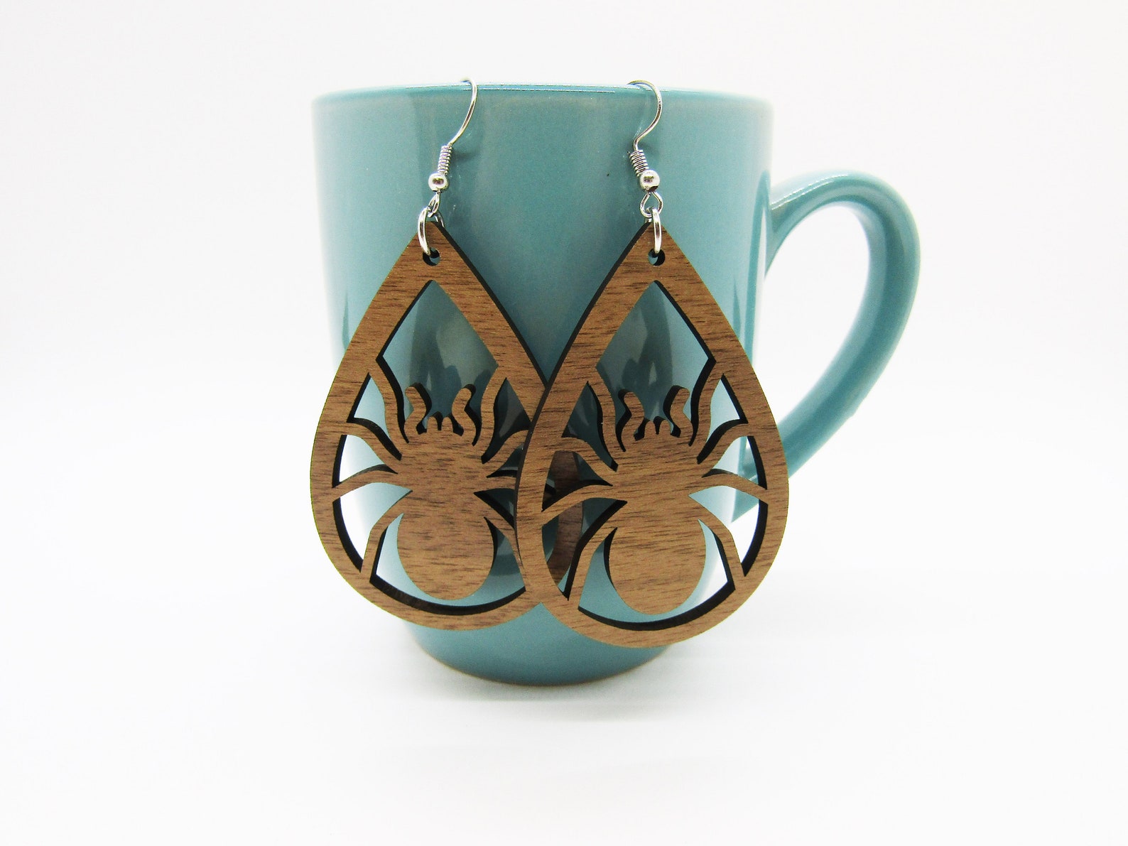 Wooden Earrings - Teardrop Spider Earrings - Wood Earring, Lightweight ...