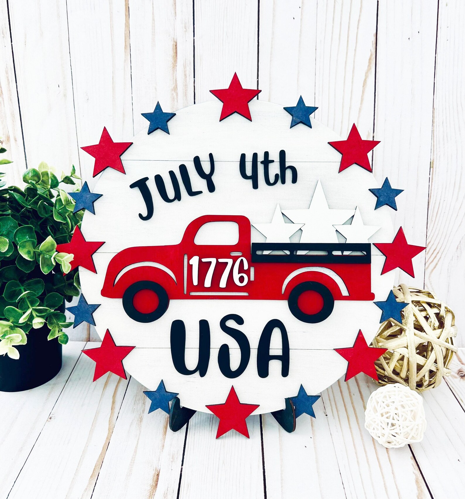 Patriotic Wooden Door Hanger – July 4th USA Sign, Farmhouse Decor - Etsy