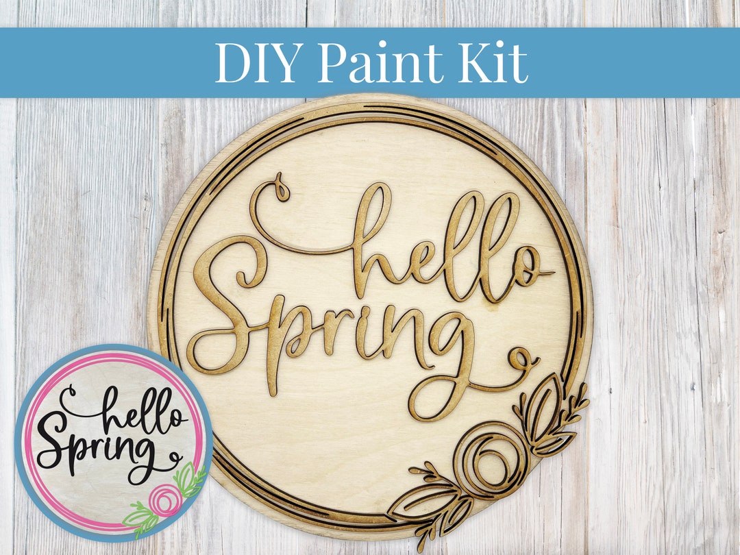 DIY Sign Kit - Hello Spring Wreath Flowers Sign, Welcome Sign, DIY Kit ...