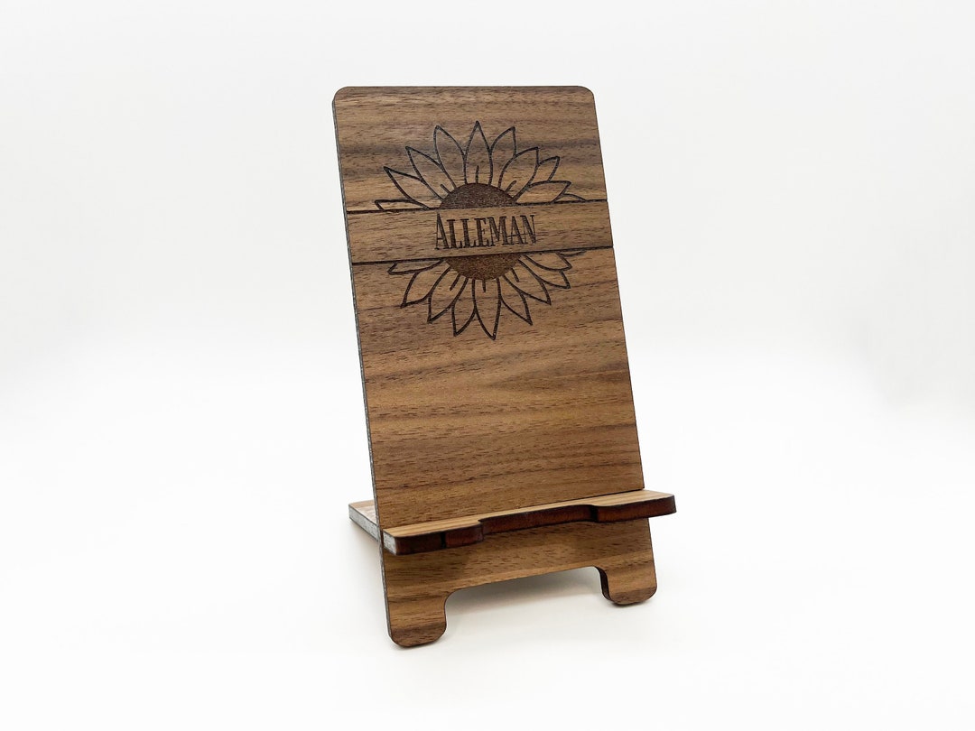 Wood Phone Stand - Sunflower Split Name Phone Stand, Personalized Phone ...