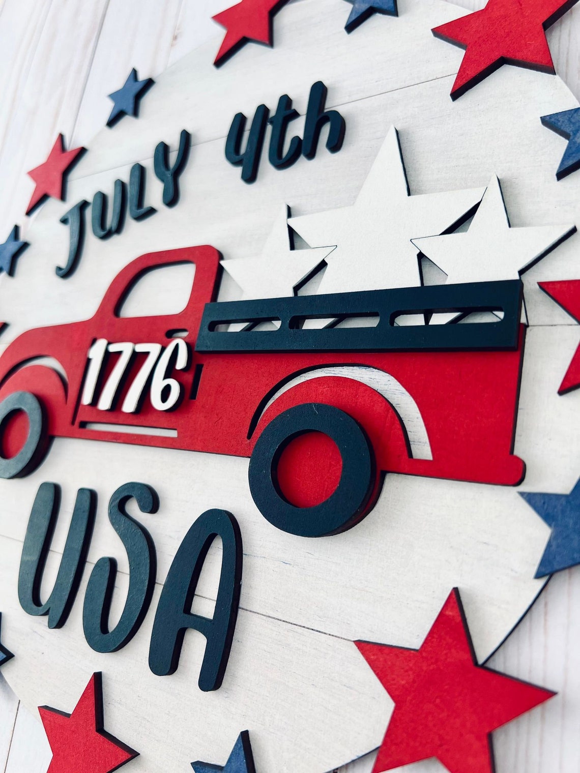 Patriotic Wooden Door Hanger – July 4th USA Sign, Farmhouse Decor - Etsy