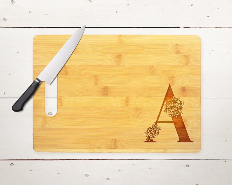 Bamboo Cutting Board Flower Letter Monogrammed Letter - Etsy