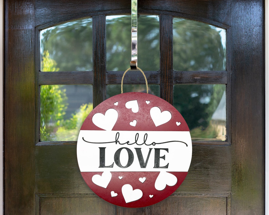 Hello Love Wood Sign - Hello Love Welcome Sign, Door Sign, Valentines ...