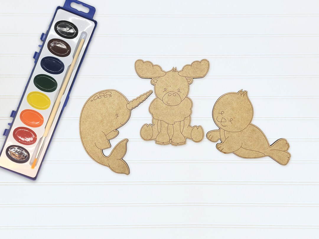 Kids Craft Kit - Arctic Animal Friends 1 - Moose Narwhal Seal, Wood ...