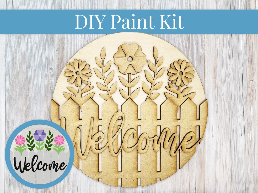 DIY Sign Kit - Welcome Fence Flowers Sign, Welcome Sign, DIY Kit, Paint ...