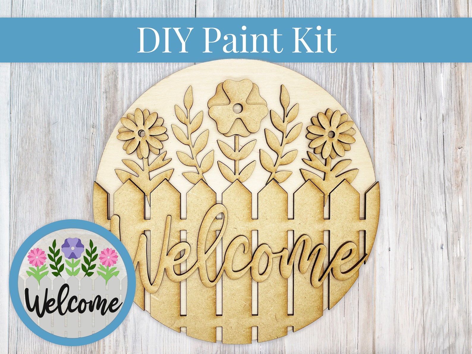 DIY Sign Kit - Welcome Fence Flowers Sign, Welcome Sign, DIY Kit, Paint ...