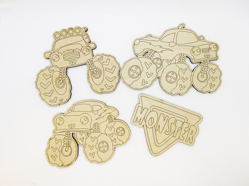 Kids Craft Kit Monster Truck Trucks Sign Wood Cutout Shapes DIY Kids ...