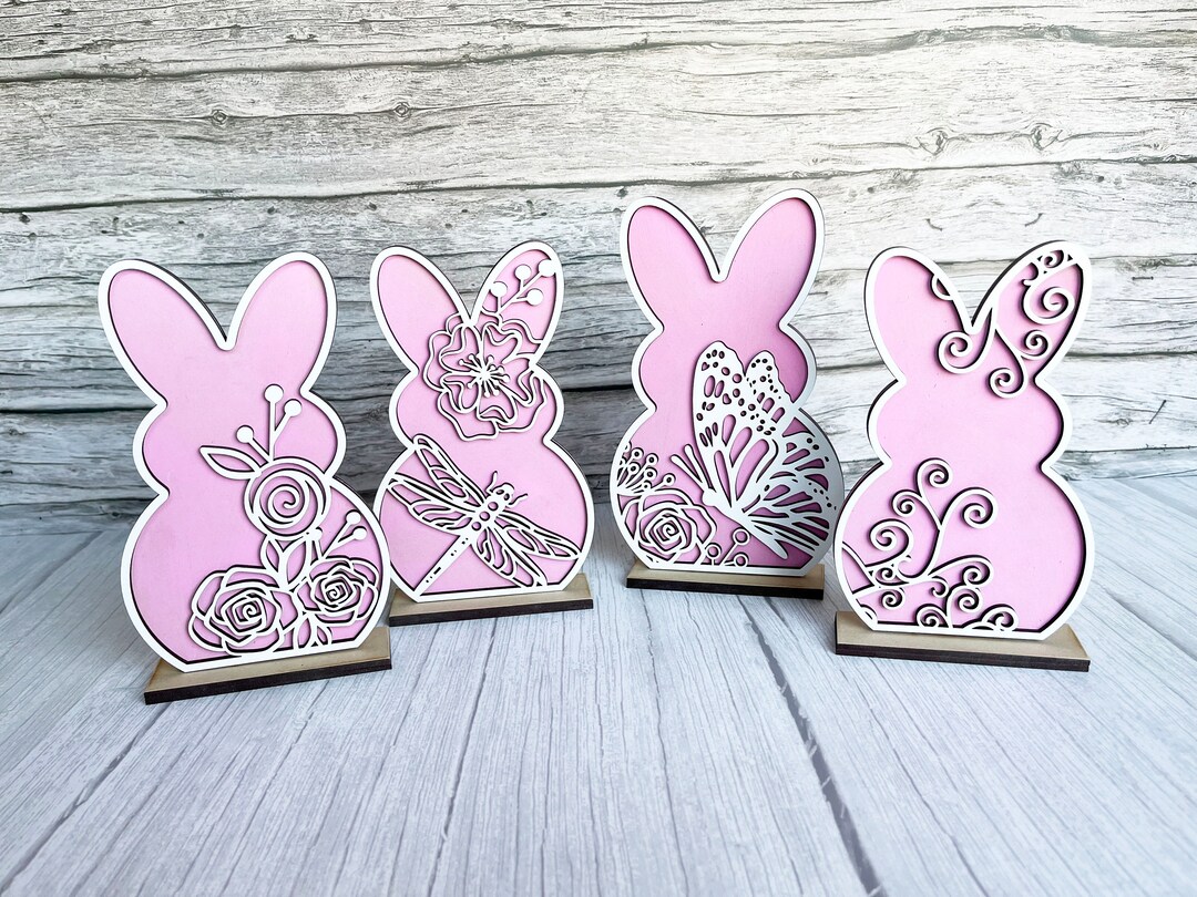 Spring Home Decor - Spring Flower Dragonfly Bunnies Stand Set ...