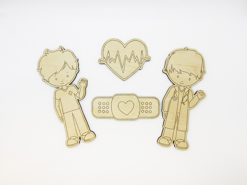 Kids Craft Kit Hospital Boy Doctor and Nurse Wood Cutout Shapes DIY ...