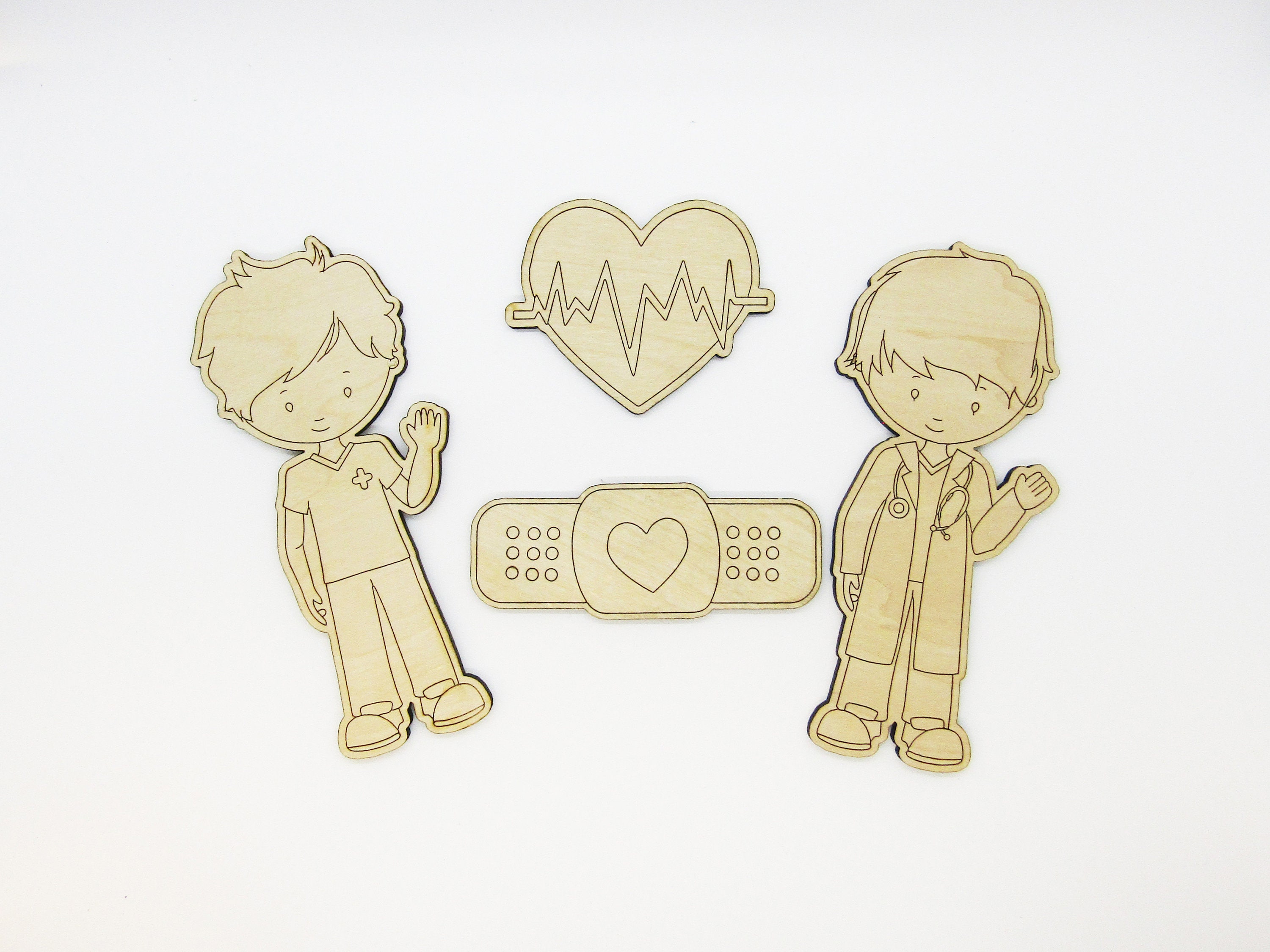 Kids Craft Kit Hospital Boy Doctor and Nurse Wood Cutout Shapes DIY ...