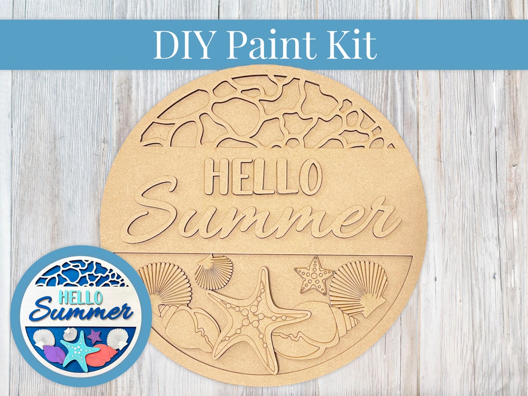 DIY Paint Kit - Hello Summer Seashells Sign, Wood Sign, Unfinished DIY ...