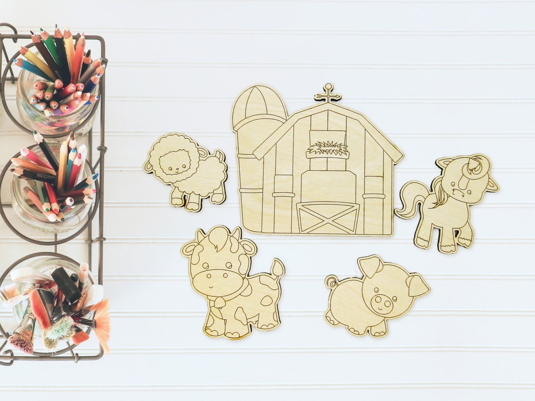 Farm Craft Kit - Happy Farm Barn Animals - Wood Cutout Shapes - DIY ...