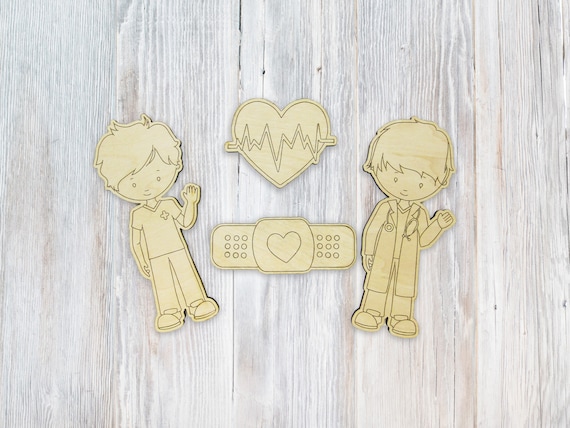 Kids Craft Kit Hospital Boy Doctor and Nurse Wood Cutout | Etsy