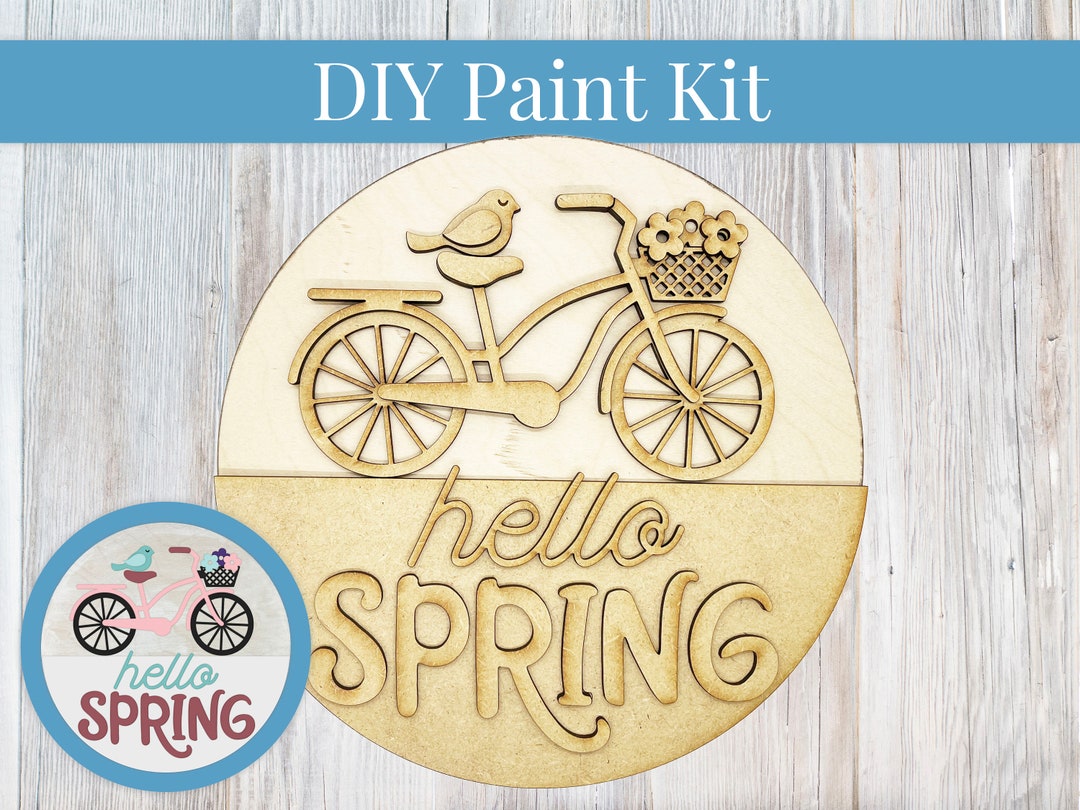 DIY Sign Kit - Hello Spring Bicycle Flower Sign, Welcome Sign, DIY Kit ...