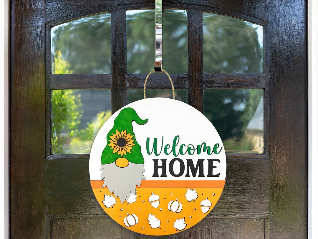 Gnome Welcome Sign - Welcome Home Gnome Fall Sign, Door Sign, Door ...