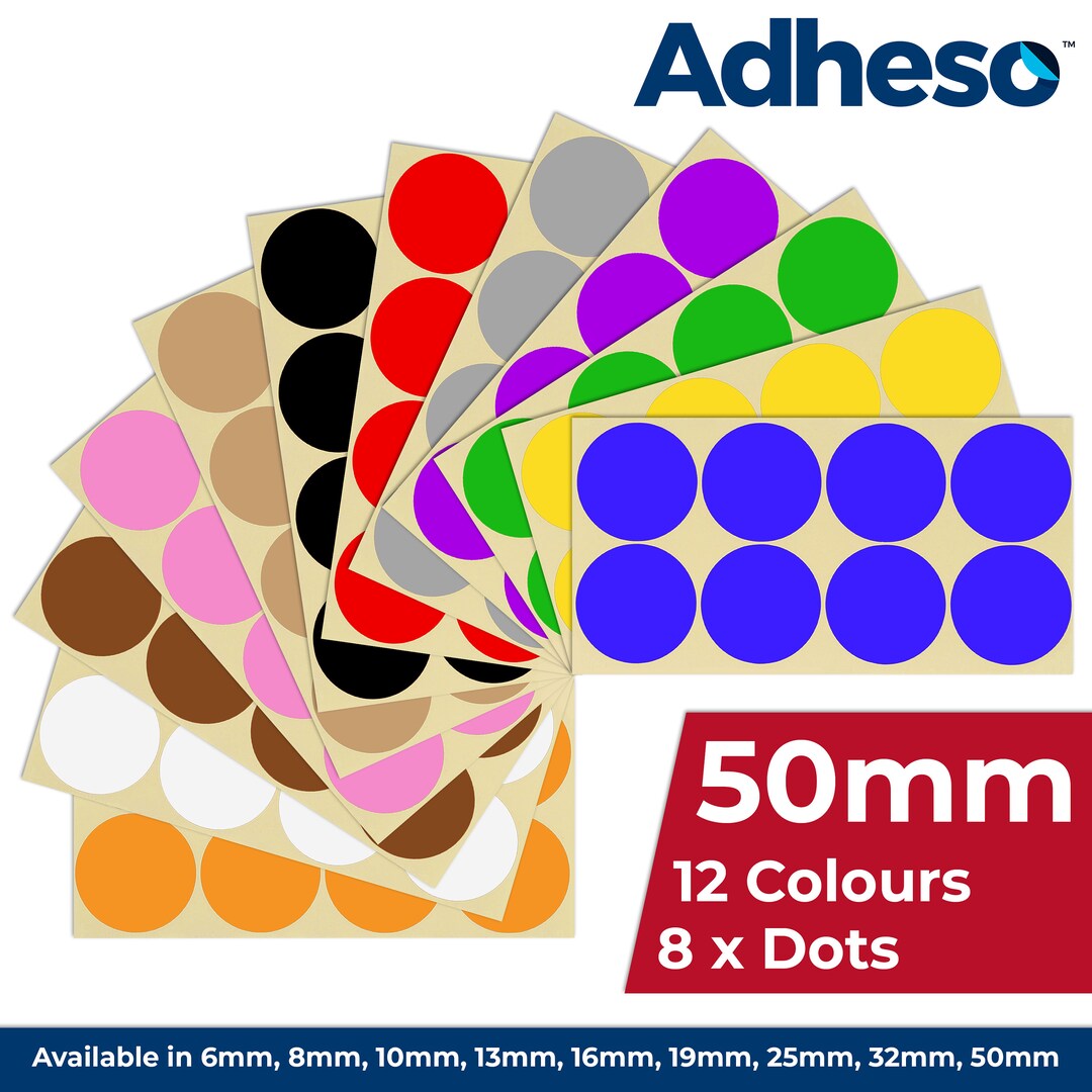 Adheso 50mm 2 Inch Colour Coding Dot Stickers. 8 Dots. 12 - Etsy