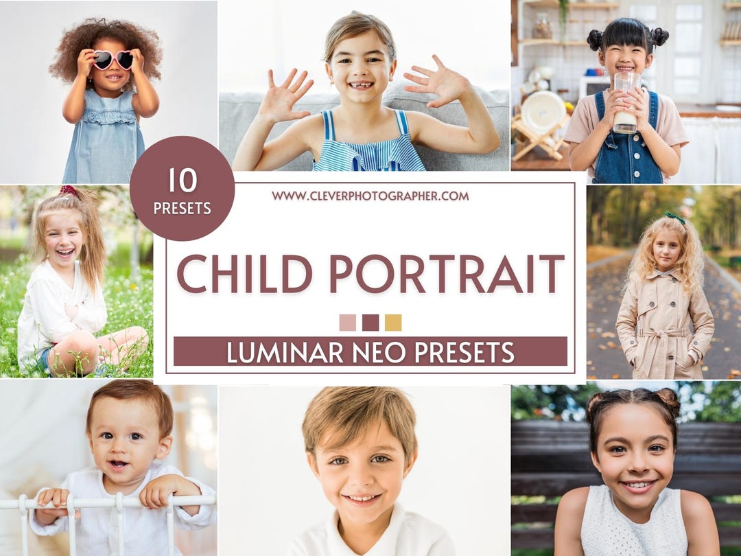 10 Luminar NEO Child Portrait Presets by Jakub Bors | Adjustable Non ...
