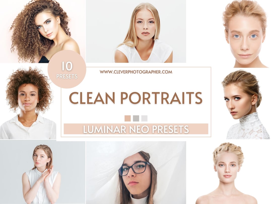 10 Luminar NEO Clean Portrait Presets by Jakub Bors | Adjustable Non ...