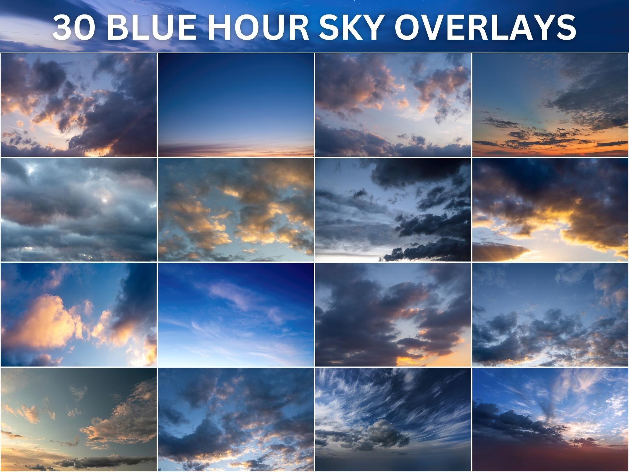 30 Blue Hour Sky Textures & Overlays | Super High Quality | Photoshop ...