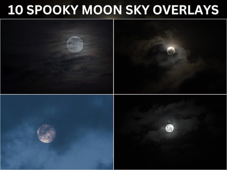 10 Spooky Moon Sky Textures & Overlays | Super High Quality | Photoshop ...
