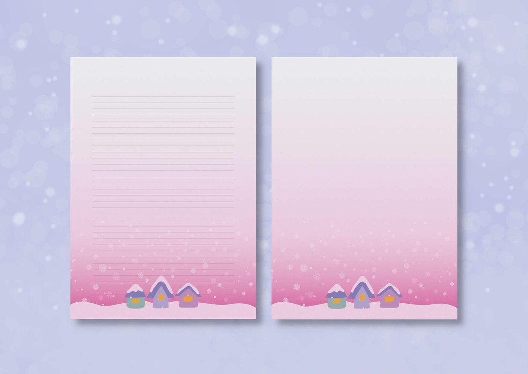 Pink Sky Writing Paper, Colored Houses Letter Paper Lined & Unlined ...