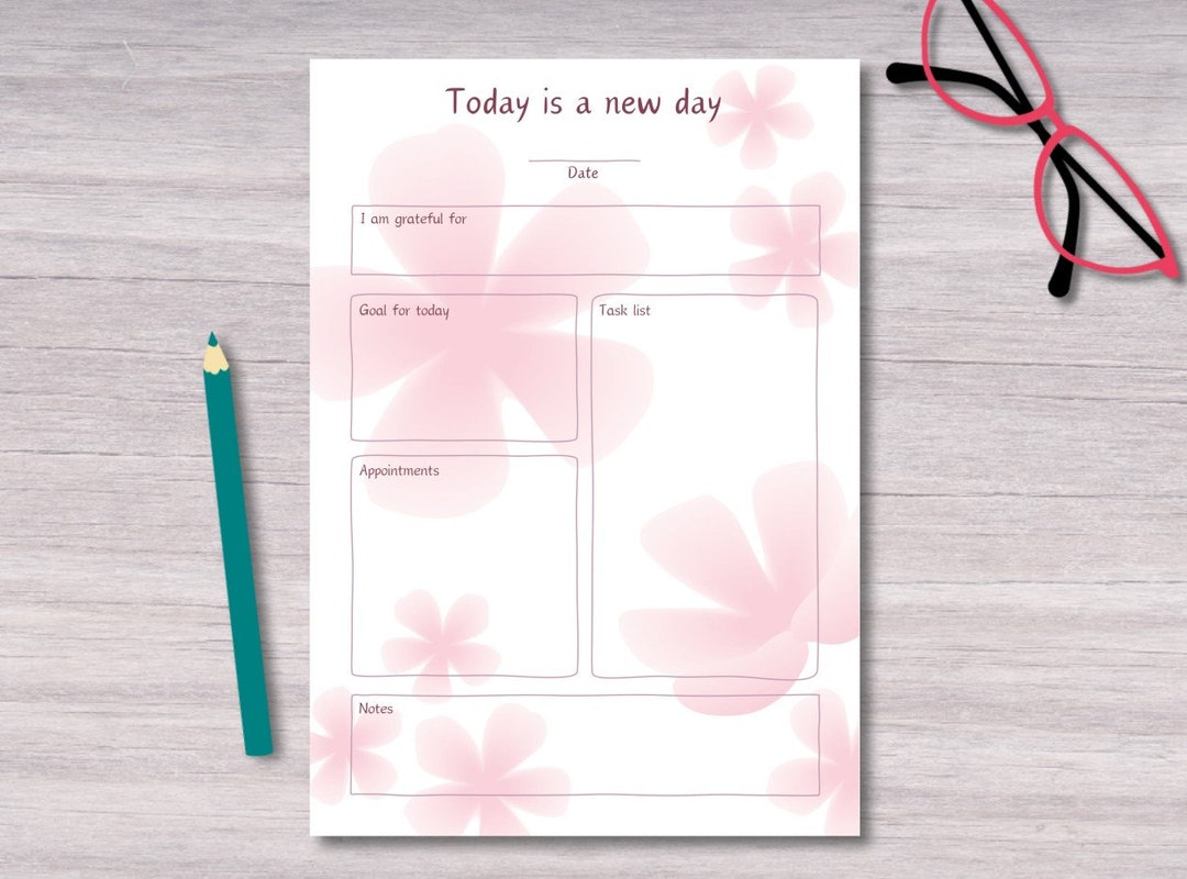 Today is a New Day Planner A4, Printable Cherry Blossom Daily Planner ...