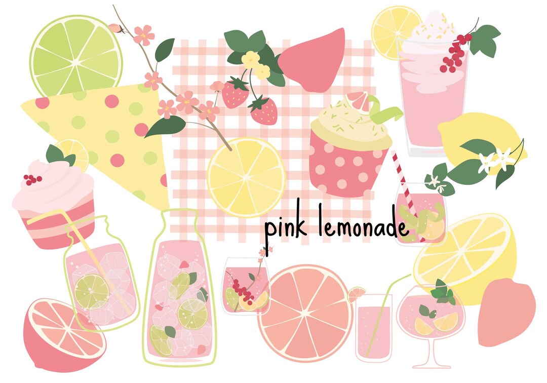 Pink Lemonade Clipart, Printable Clipart Set, Pink Lemonade Party ...