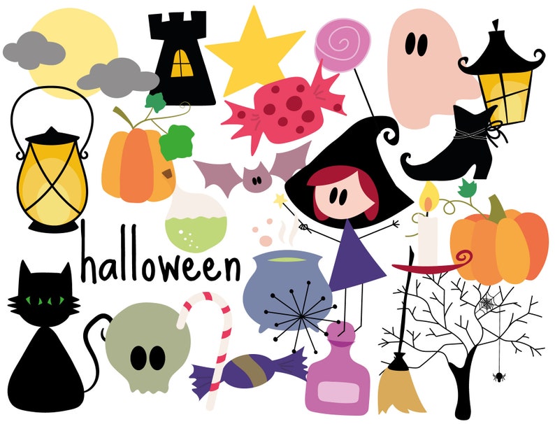 Halloween Clipart, Cute Happy Halloween Clipart, Trick or Treat Prints ...