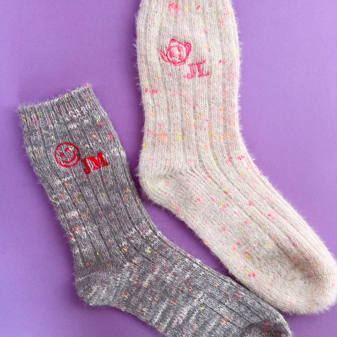 Embroidered Neon Fleck Icon Cosy Socks - Etsy