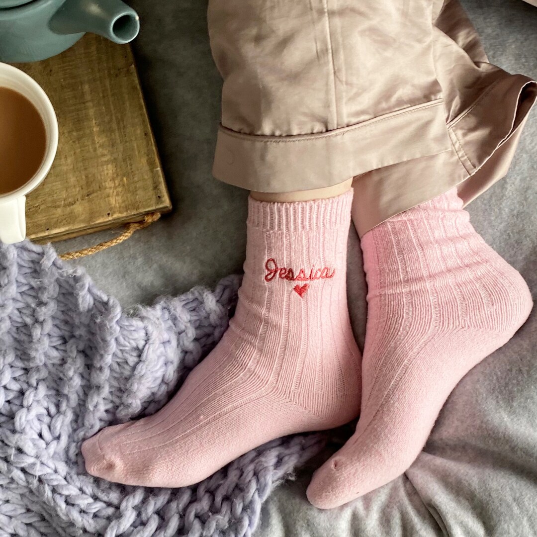Embroidered Heart Bed Socks: Personalised Cozy Loungewear - Etsy