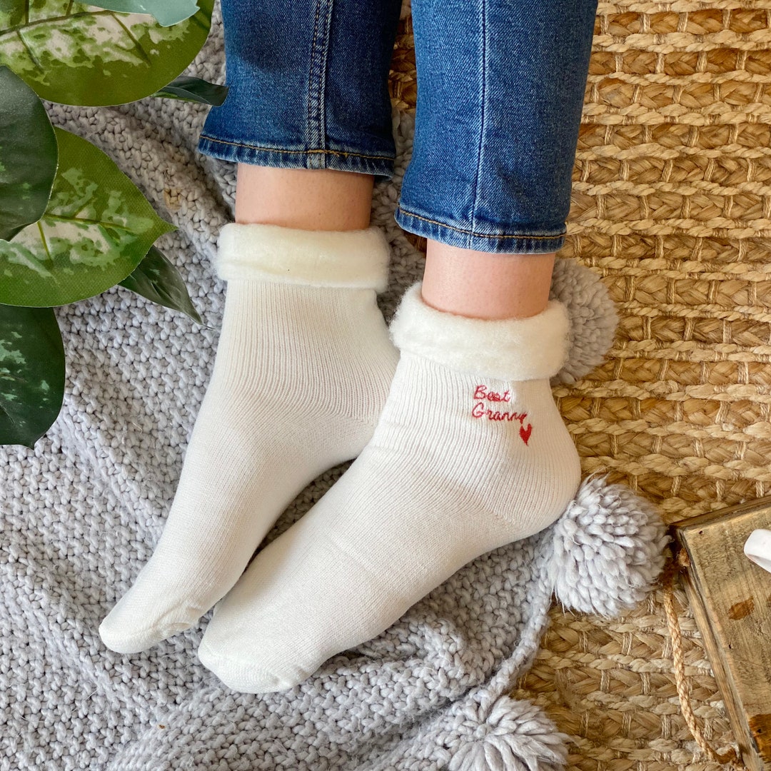 Embroidered Granny Bed Socks: Fluffy Cozy Socks Gift - Etsy