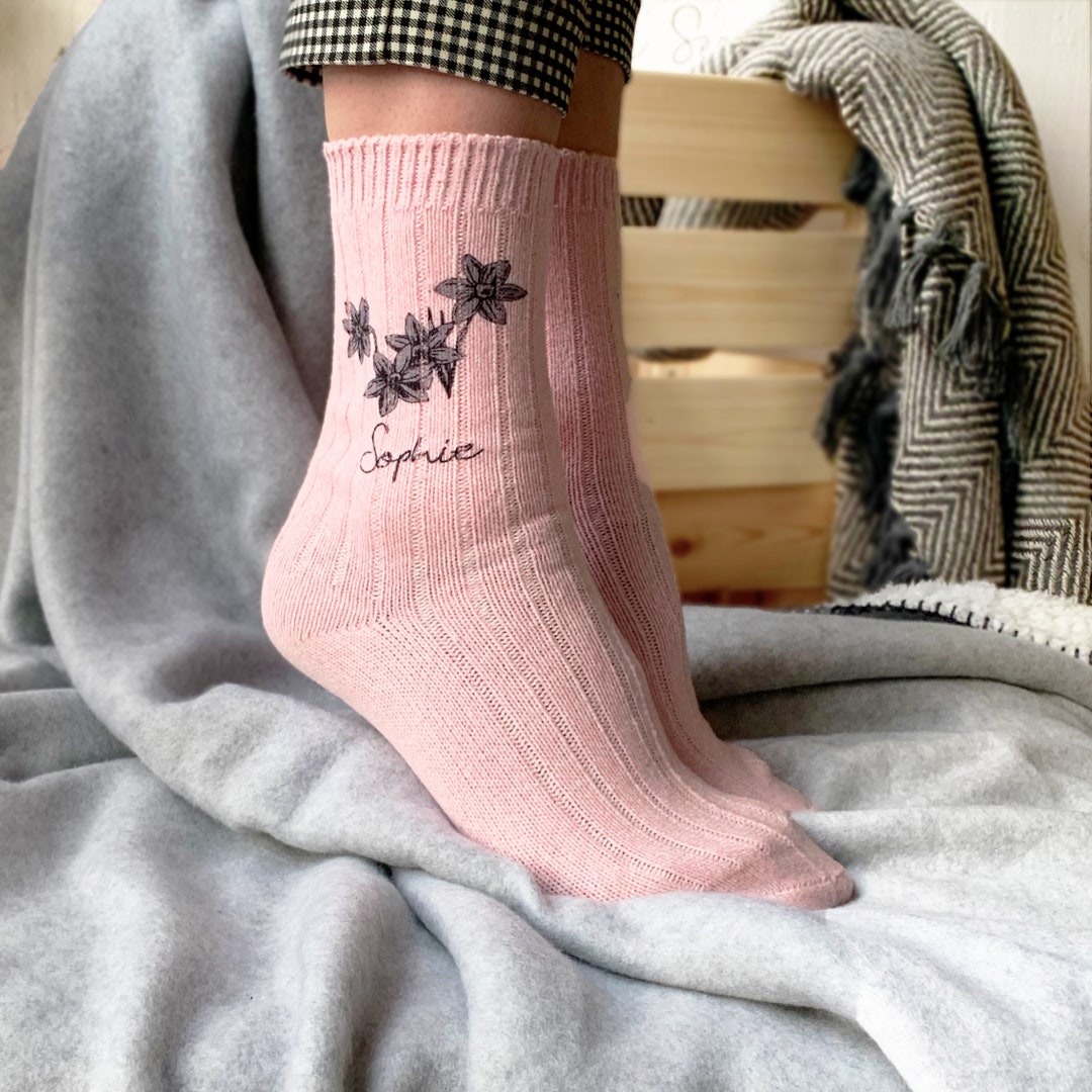 Personalised Hand Drawn Birth Flower Socks | Birth Year Socks | Gifts ...