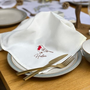 Embroidered Robin Napkin - Etsy UK