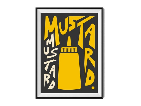 Mustard Illustration Print Food Sign Mid Century Modern | Etsy