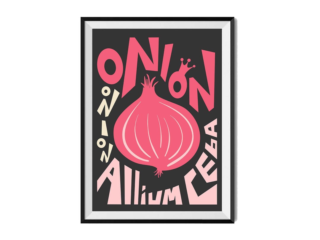 Onion Illustration Print, Food Sign, Mid Century Modern, Kitchen Decor ...