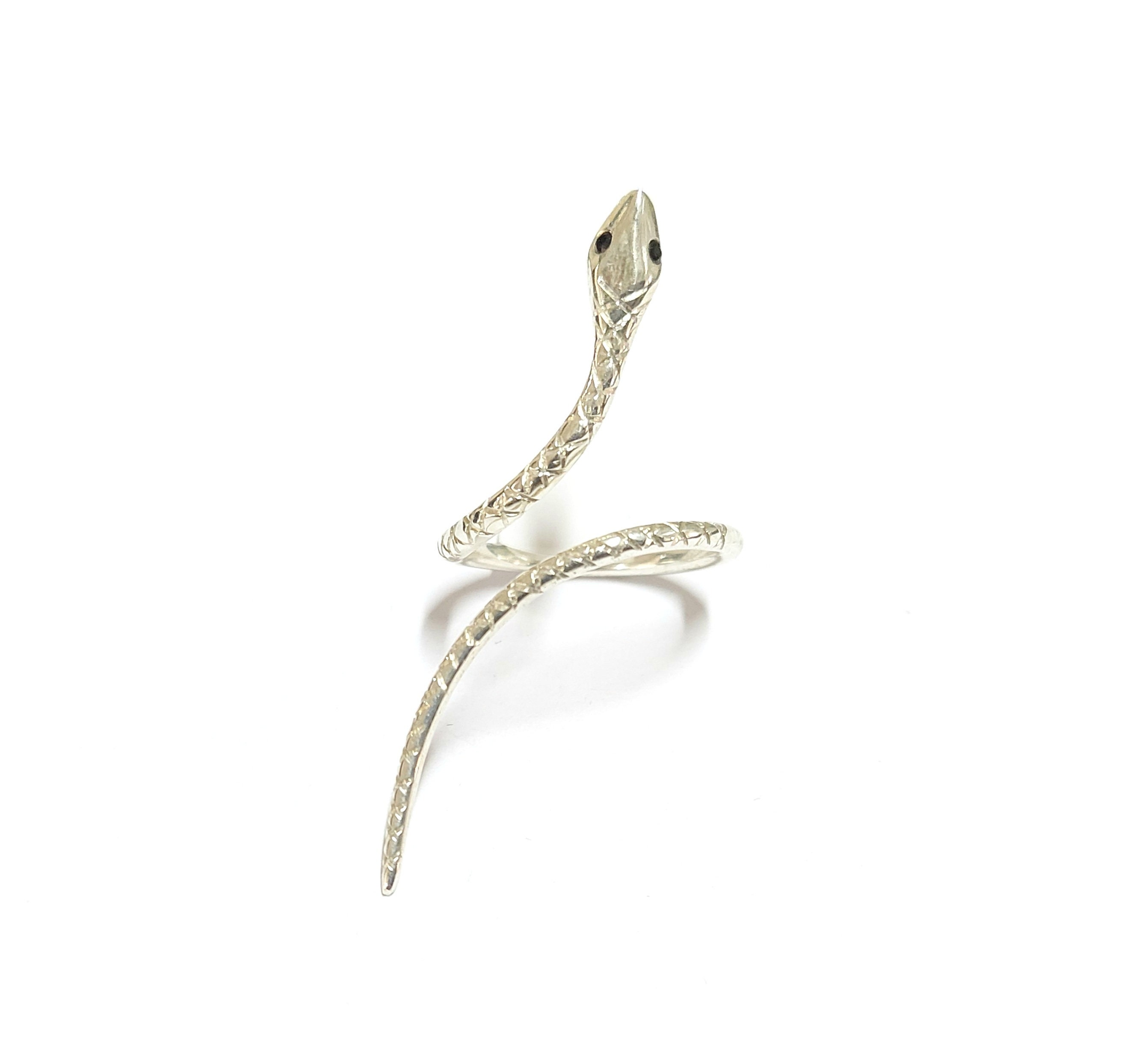 925 Silver Textured Snake Tail Ring Black Spinel in Eyes | Etsy