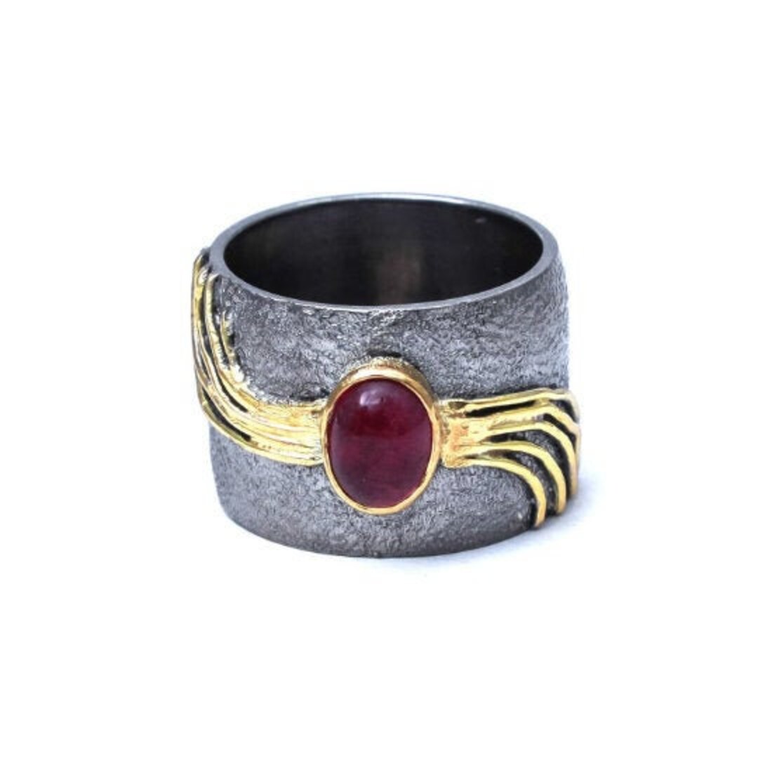 Mixed Metal 5 Waves Ruby Ring, Vintage Collection, 18K Gold Ring, 925 ...